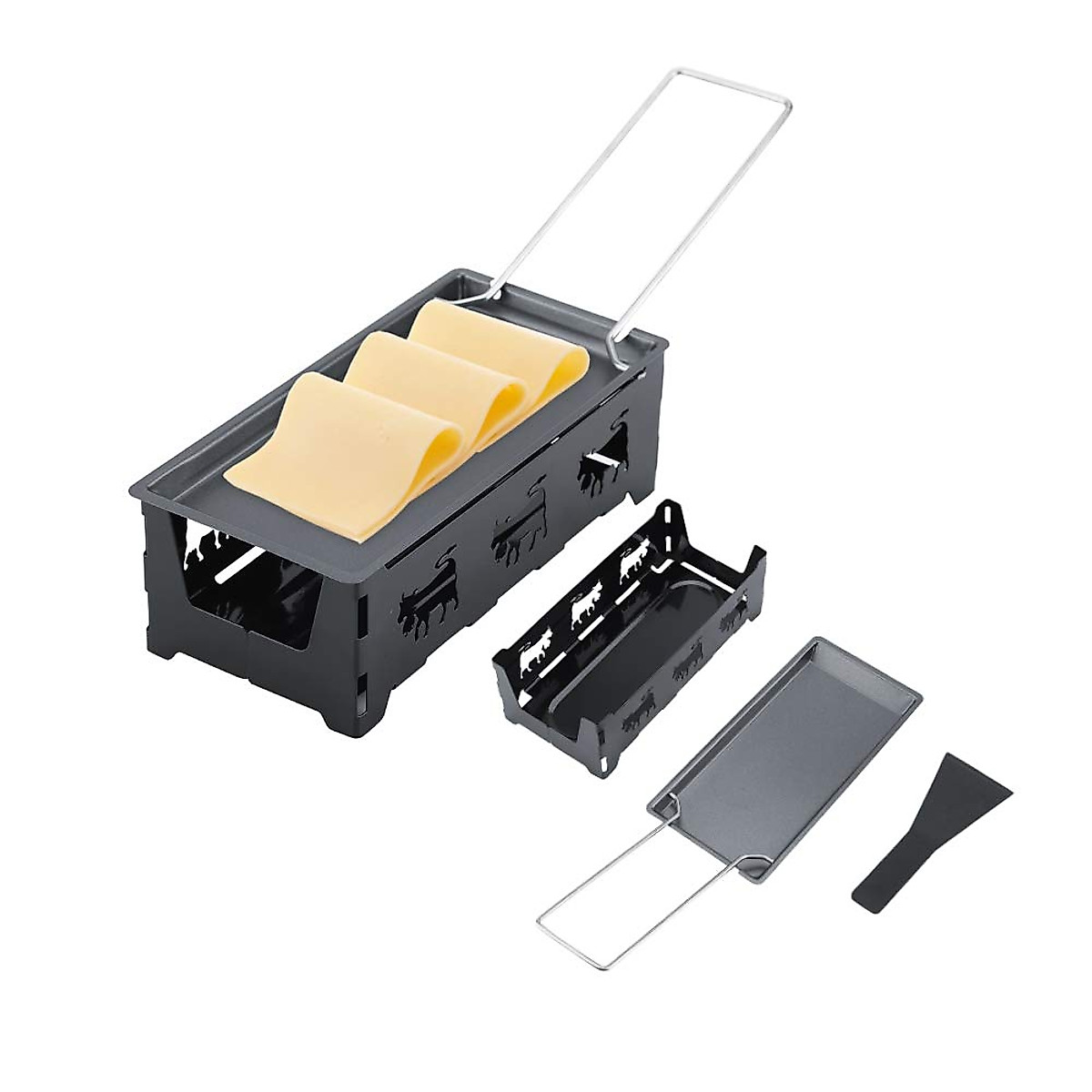 Mini Cheese Raclette, Portable Foldable Non-Stick Raclette Grill, Candlelight Cheese Melter Pan, with Spatula