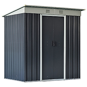 Outsunny 6' x 4' Backyard Garden Tool Storage Shed with Lockable Door, 2 Air Vents & Steel Construction, Black