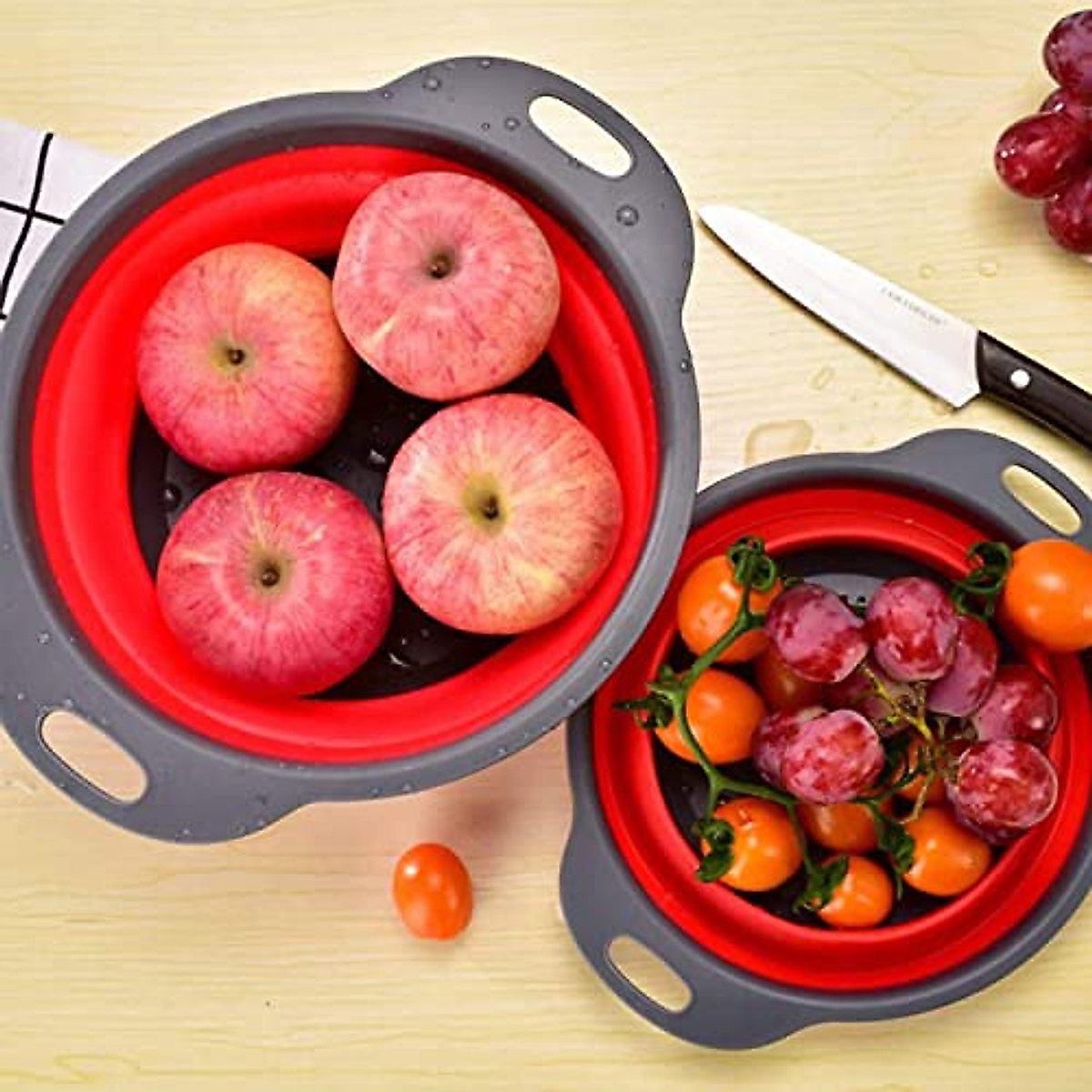 Collapsible Colander, 2 Pcs Silicone Kitchen Strainer Skimmer for Draining Pasta, Vegetable and Fruit