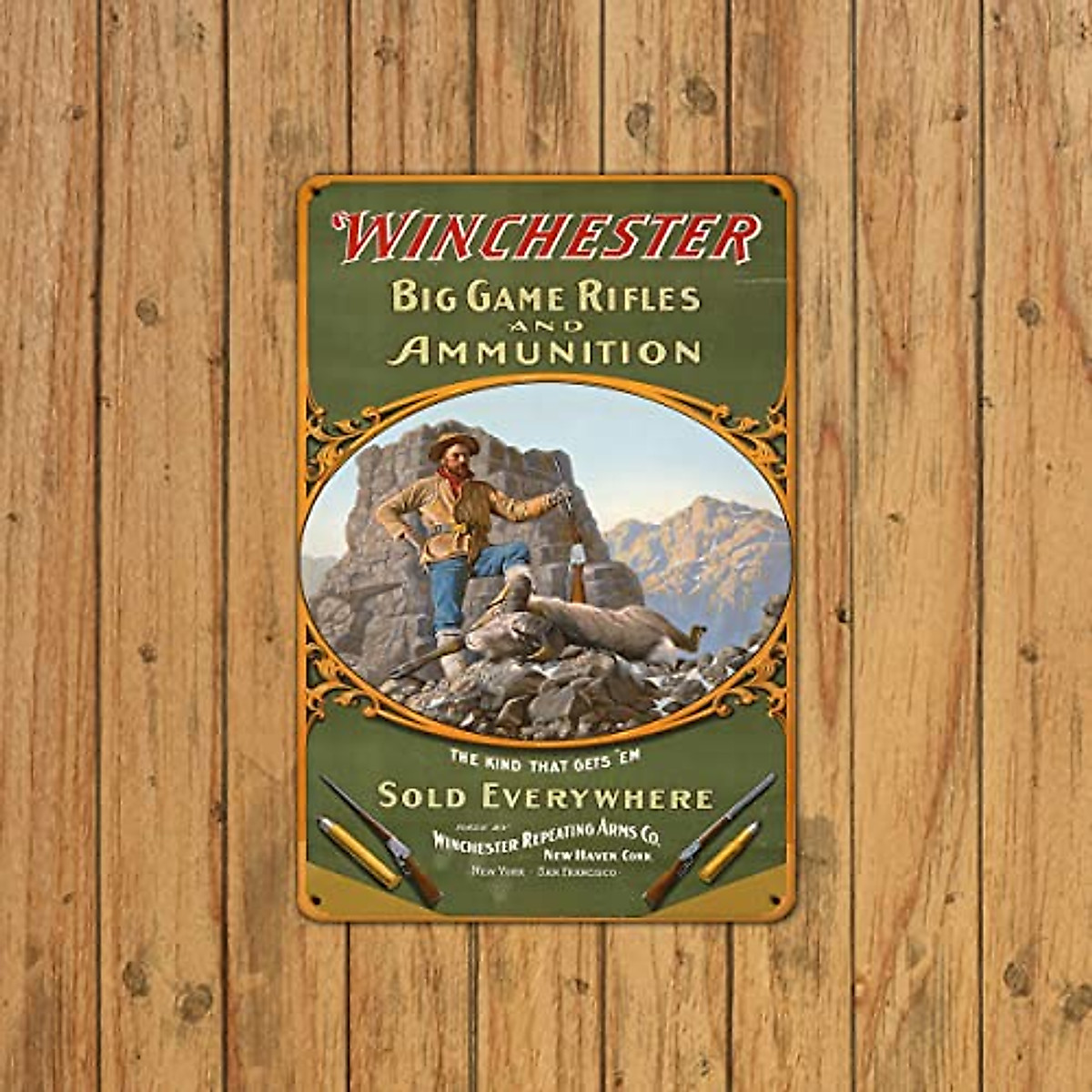 Vintage Metal Tin Signs Vintage Metal Sign Winchester Rifles Ammunition Guns Big Game Ammo Hunting Rustic Tin Metal Sign Custom Metal Tin Signs Man cave 20x30cm Field Survival Hunting tin Signs 8x12