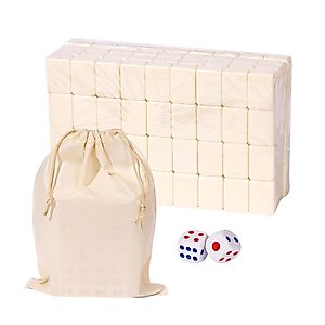 Chinese Mahjong Set with 144pcs Mini Mahjong Tiles, Portable Vintage Traditional Majong Mah Jongg Set with Carrying Case for Travel Family Party Game (White)