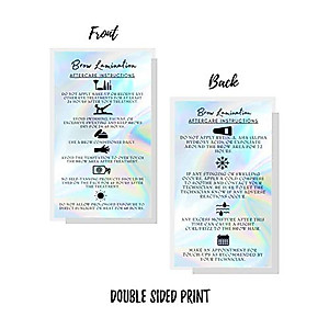 Brow Lamination Aftercare Cards | 50 Pack | 2x3.5” inches Business Card Size | Starter Lift Kit At Home DIY Brow Lift and Tint | Snatched Brows Non Reflect Matte Rainbow Holographic Look Design