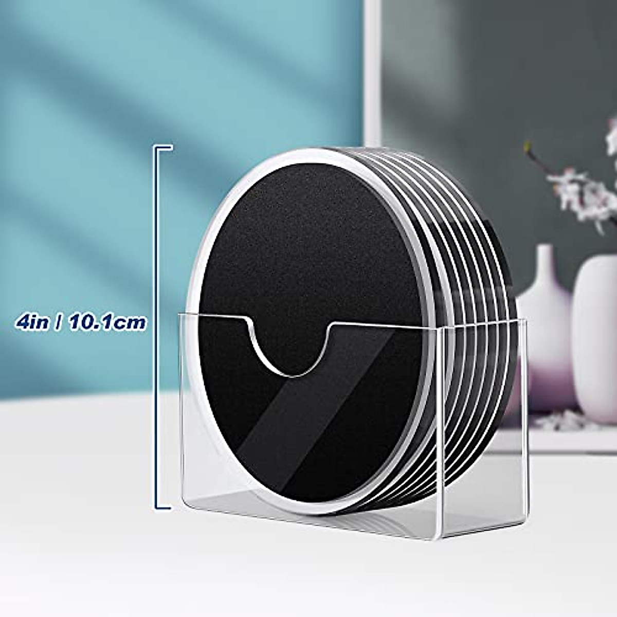 6 Pieces Acrylic Drink Coasters with Holder Round Cup Holder Coasters Tabletop Acrylic Coasters Anti-Slip Cup Holders for Housewarming Tabletop Protection Room Bar Party Decor