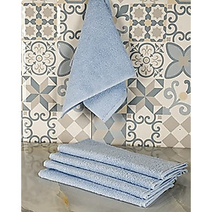 Bursa Havlu Light Blue Kitchen and Hand Towels 5 Pcs. | 100% Turkish Cotton Light Water Absorbent Fast Drying Washable Hand and Face Towel Set 12 x 20 Inches | Bath Spa Dish Tea Decorative Acessories