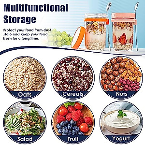 wookgreat Overnight Oats Jars, Overnight Oats Container with Leakproof Lid and Spoon Set of 4-2 pcs 16 Oz Glass Mason Jars & 2 pcs 12 Oz Wide Mouth Jars for Milk, Cereal, Salad, Milkshake Meal Prep