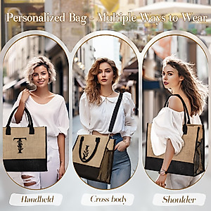 AUNOOL Grandma Birthday Gifts for Women - Initial Tote Bag with Inner Pocket and Shoulder Strap, Thank You Gifts Nana Gifts Grandmother Gift Ideas, Burlap Jute Bag for Shopping Picnic Travel Letter G