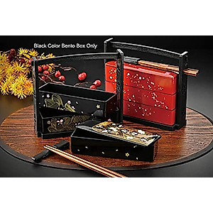 JapanBargain 1951, Japanese Lunch Bento Box Three Tiers with Chopsticks Traditional Plastic Lacquered Sushi Serving Container Sakura Cherry Blossom Pattern, Made in Japan