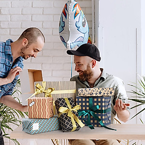 Hianjoo 6 Sheets Gift Wrapping Paper, 20x28 inch Recyclable Kraft Gift Wrapping Paper and 1 Sticker and 4 Ribbon for Birthday, Valentines, Christmas, Graduation, Baby Shower, Easter, DIY Craft