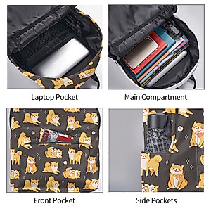 FeHuew 16 inch backpack Cute Dogs Shiba Inu Laptop Backpack Full Print School Bookbag Shoulder Bag for Travel Daypack