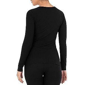 Fruit of the Loom Women's Micro Waffle Premium Thermal Underwear Tee Shirt, Black/Black, Medium