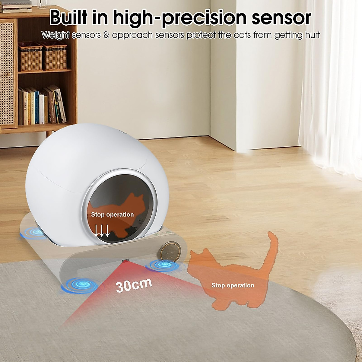 Self-Cleaning Cat Litter Box, Large Automatic Litter Box with App Control & Smart Health Monitor, Integrated Safety Protection & Odor Eliminator, Smart Cat Litter Box for Multi Cats