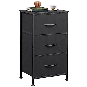 WLIVE Dresser with 3 Drawers, Fabric Nightstand, Organizer Unit, Storage Dresser for Bedroom, Hallway, Entryway, Closets, Sturdy Steel Frame, Wood Top, Easy Pull Handle, Charcoal Black
