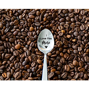 HSSPIRITZ I Love You More Funny Engraved Stainless Steel Spoon,Best Women Men coffee Tea Spoon Gift,Valentines Christmas Birthday Father's Day Spoon Gift for Couple Boyfriend Girlfriend Husband Wife