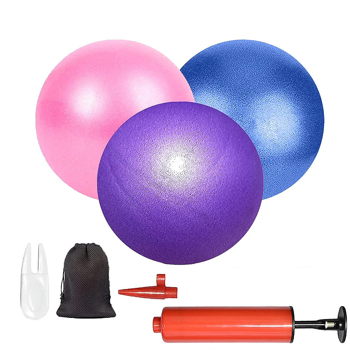 3Pcs Mini Pilates Exercise Yoga Ball, 6 Inch Small Inflatable Exercise Yoga Ball,Core Training and Physical Therapy Equipment, with Pump(Purple/Blue/Pink)