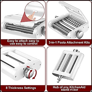 KitchenAid 3 in 1 Pasta Maker Set - Pasta Roller & Spaghetti/Fettuccine Cutter Attachments (White)