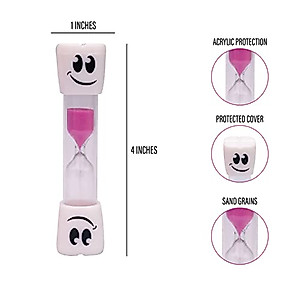 TeacherFav 2 Minute Toothbrush Sand Timer for Kids -Set of 2 Small Blue and Pink Smiley Hour Glass (2 Minute Smily Tooth-2 Pack)
