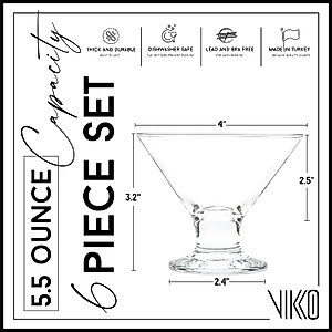 Vikko Dessert Bowls, 5.5 Ounce Ice Cream Sundae Bowls, Set of 6 Footed Dessert Cup For Ices, Pudding, Fruit, and More, Dishwasher Safe