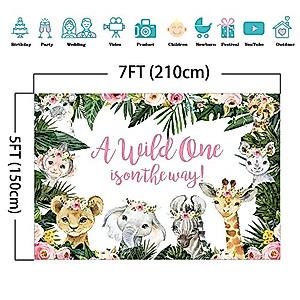 Mocsicka Safari Baby Shower Backdrop Jungle Background for Girl Tropical Zoo Animals Baby Shower Party Cake Table Decoration Photo Booth Props (7x5ft)
