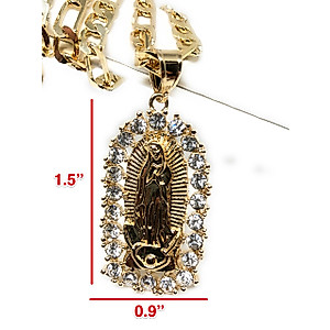 Gold Plated Virgin Mary Pendant Necklace Figaro 26" Virgen de Guadalupe Medalla Oro Laminado