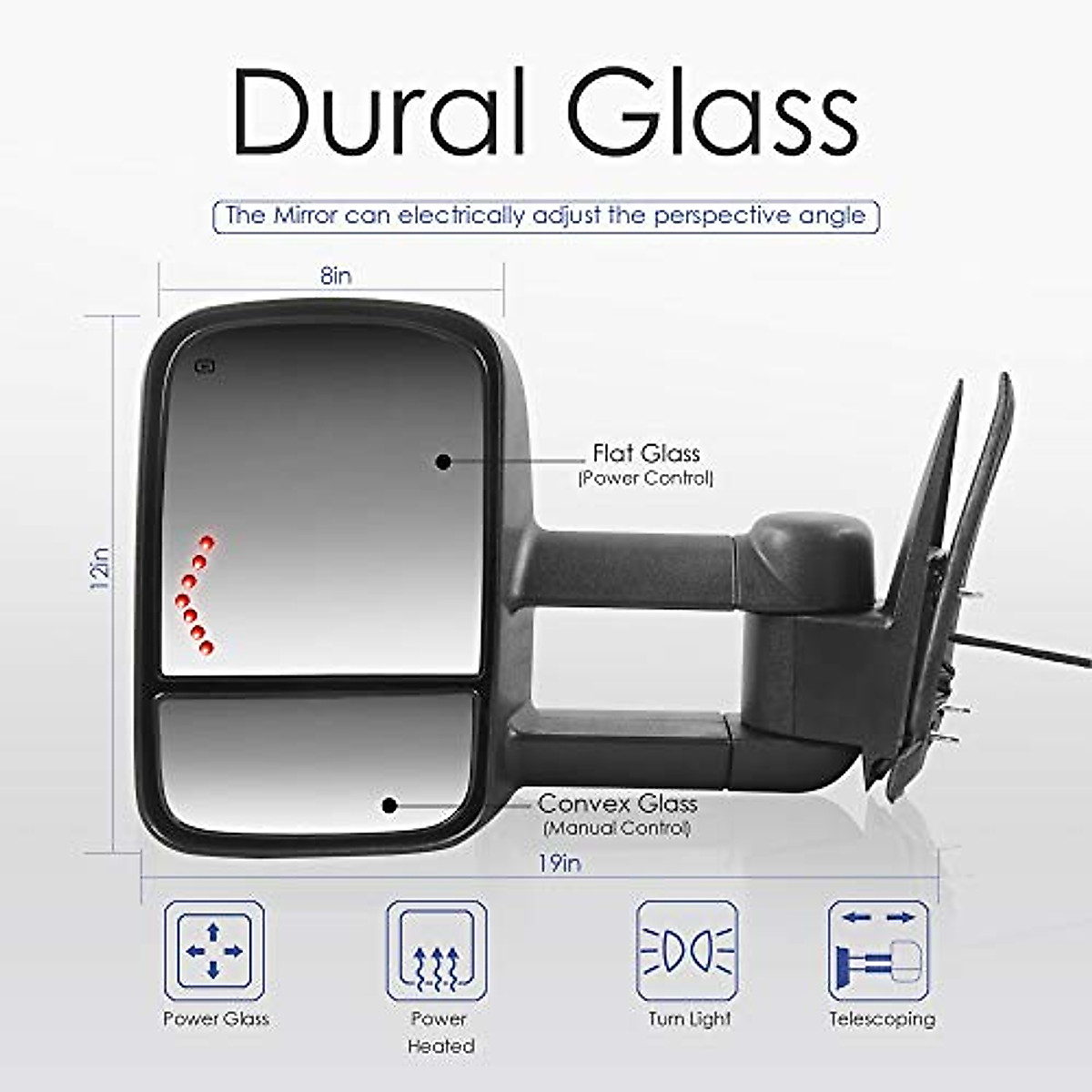 MOSTPLUS Power Heated Towing Mirrors Compatible for 2003-2006 Chevy Silverado Suburban Tahoe GMC Serria Yukon with Arrow Signal Light, Manul Telescoping (Set of 2) (Black)