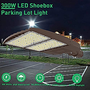 OSTEK 300W LED Parking Lot Lights with Dusk-to-Dawn Photocell Commercial Area Lighting Fixture 42000LM - Waterproof IP65 5000K LED Shoebox Light with Slip Fitter Mount 100-277V (300)