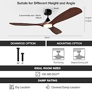 NOPAARD 52 Inch Smart Wood Ceiling Fan with Light, Ceiling Fans with Remote, Wifi Alexa and App Controls, Reversible Blades, Quiet DC Motor, Timing, High CFM, Dimmable LED Light, Red Walnut