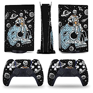 AoHanan Astronauts Drinking Coffee on Skull Skin for PS5 Console and Controller Accessories Cover Skins Anime Vinyl Cover Sticker Full Set for Playstation 5 Disc Edition