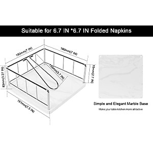 Livabber Flat Napkin Holder, Metal Kitchen Napkin Holder with Weighted Tension Arm Rustic Tissue Paper Dispenser for Countertop, Table Kitchen, Dining Room (With Marble Base, Chrome)