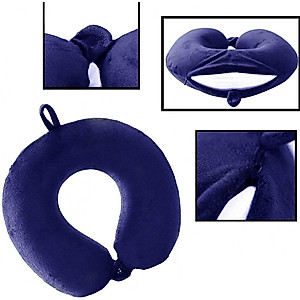 Cozy BoSpin Memory Foam Travel Pillow- Portable Neck Support Pillow on Flights, Car, and at Home, Comfortable Airplane Travel Pillow,Lightweight Quick Pack for Camping (Blue)
