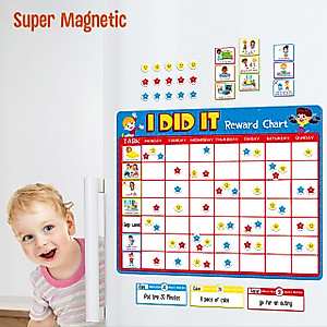 Magnetic Reward Chart, Dry Erase Kids Behavior Responsibility Task Board-84 Chores (including 7 Blanks), 272 Magnetic Stars, 8 Markers & 3 Name Cards-Good Behavior Daily Routine to motivate kids