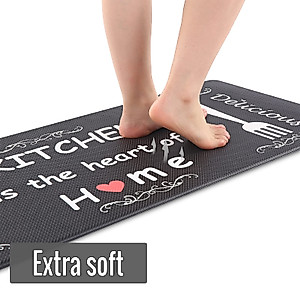 PCSWEET HOME Farmhouse Kitchen Rugs Sets Cushioned Anti Fatigue Mats for Kitchen Floor,Memory Foam Kitchen Mat Waterproof Non Slip Comfort Mat for Kitchen,Home,Office,Sink,Stove,Laundry (Black/White)