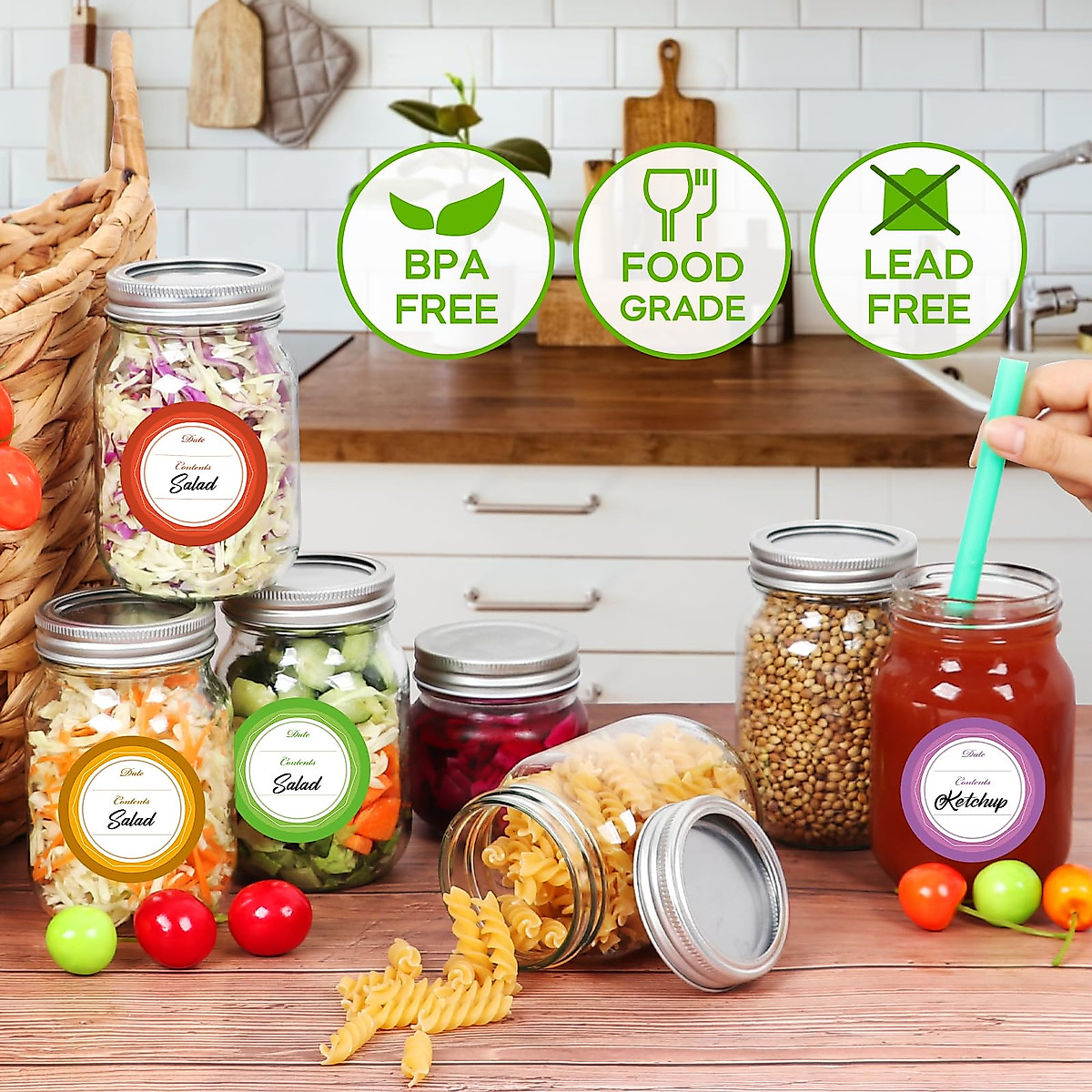 Mcupper 6 Pack Mason Jars 16 oz with Lids, Canning Jars with 6 Split-Type Lids and EXTRA 6 Single Lids, Regular Mouth Mason Jar, Labels & Brusher Included - Microwave & Dishwasher Safe