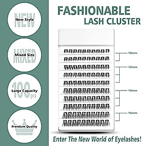 EASITENSION Lash Clusters DIY Eyelash Extension,80 Clusters Lashes 10mm 12mm 14mm 16mm Mix 3D Effect Eyelash,Easy to Apply at Home 14MM CROSS