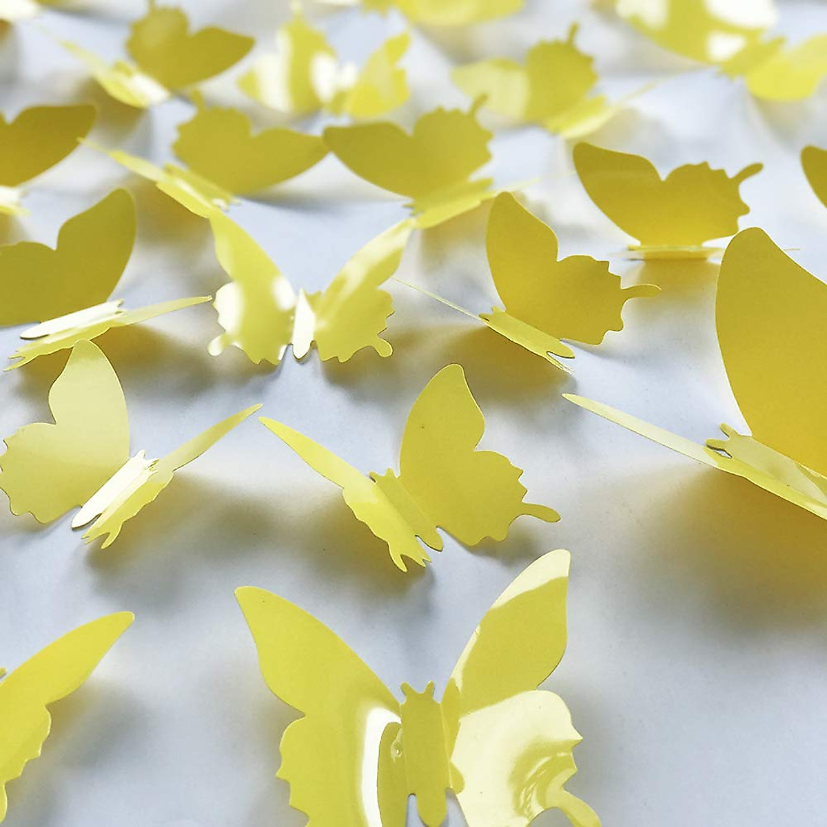 3D Yellow Butterfly Wall Stickers Yellow 24 pcs Removable Mural Stickers Wall Stickers Decal for Home and Room Decoration Kids Room Bedroom Decor Living Room Sticker (Yellow)