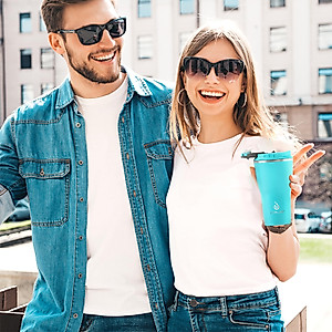 Ideus 14oz Stainless Steel Leak Proof Tumbler, Insulated Coffee Mug with Lid and Straw, Spill Proof Travel Coffee Cup, Double Wall Vacuum Flask for Adult Men and Women, Sky Blue