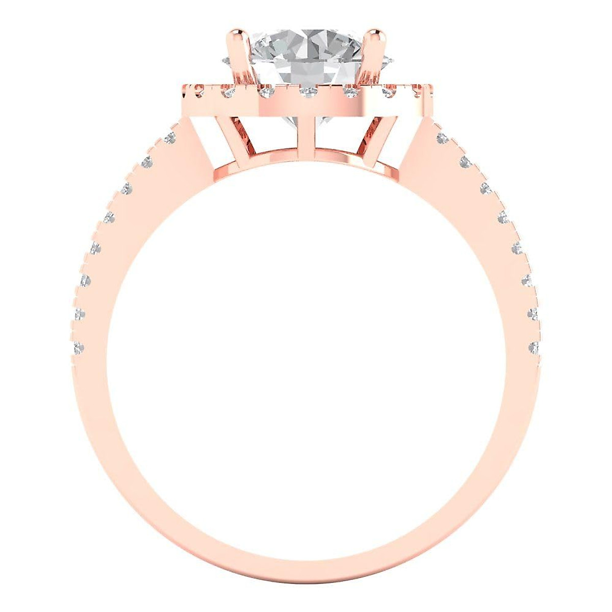 1.86 Ct Round Cut Clear Simulated Diamond 14K Rose Gold Halo Solitaire with Accents Engagement Promise Bridal Ring Size 10.75