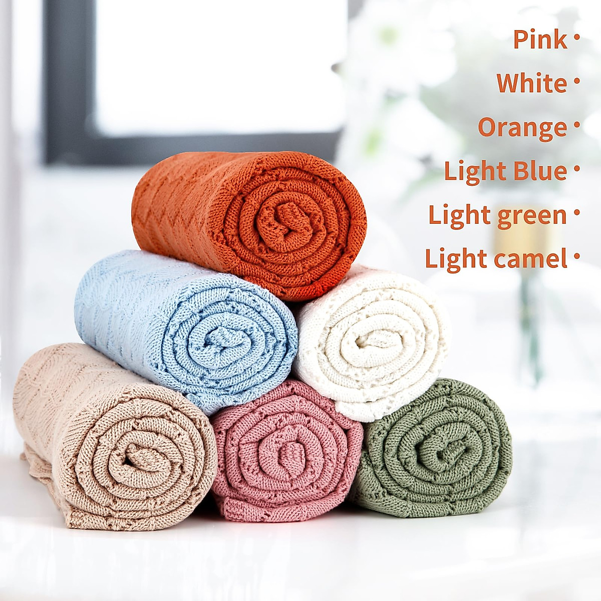 SHOWYVAN Baby Blanket Neutral Knit Toddler Blankets Organic Cotton Soft Crochet Receiving Baby Blankets for Girls and Boys Size 43x35 Inches Light Green