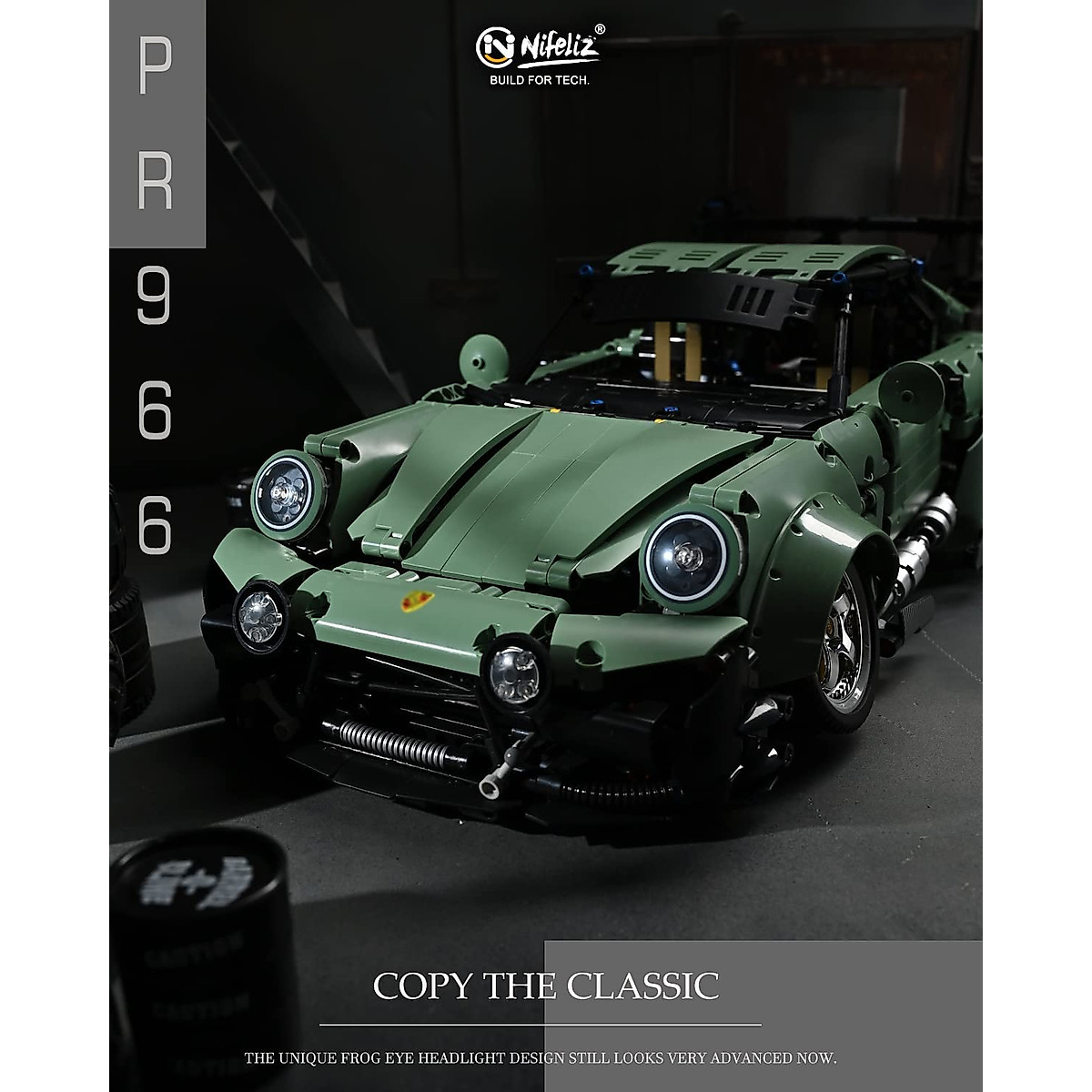 Nifeliz Pr 966 Sport car MOC Building Blocks and Construction Toy, Adult Collectible Cars Set to Build, 1:8 Scale Retro Car Model, NEW2022 (2435 Pcs)