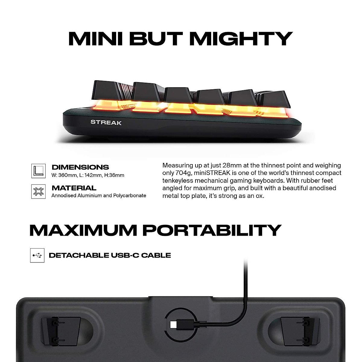 Fnatic miniSTREAK Speed LED Backlit RGB Mechanical TKL Gaming Keyboard, Speed Silver Switches, Small Compact Portable Tenkeyless Layout Pro Esports Gaming Keyboard (US Layout)
