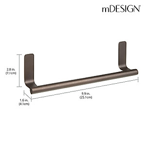 mDesign Steel Wall-Mounted Towel Rack Storage Holder - Self-Adhesive Space Saving Bar for Kitchen - Holds Hand and Dish Towels - Stick on Doors, Cabinet, Cupboard - Omni Collection - 2 Pack - Bronze