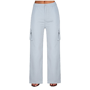 Lastesso Wide Leg Cargo Pants for Women Women's Loose Straight Leg Cargo Pants Mid Rise Solid Palazzo Pants Fashion Workout Combat Military Parachute Pants Amazon Outlets Store Clearance Gray 5X