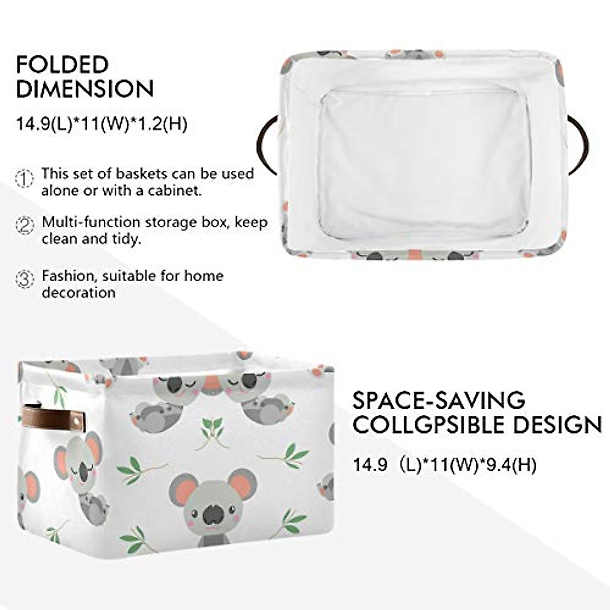 Nander Funny Sleeping Koala Bear Cube Folding Laundry Basket for Kids Toy Storage Basket Cosmetic Toys Cloth Storage Bins Organizer Office Stationery