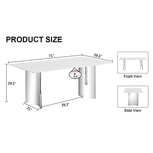 Gnrolaz 71" Dining Table, Imitation Marble Dining Table Set for 4 6 8, Glass Tabletop Dining Table and Chairs, Kitchen & Dining Room Tables, Conference Dinner Table Metal Leg (Table C)