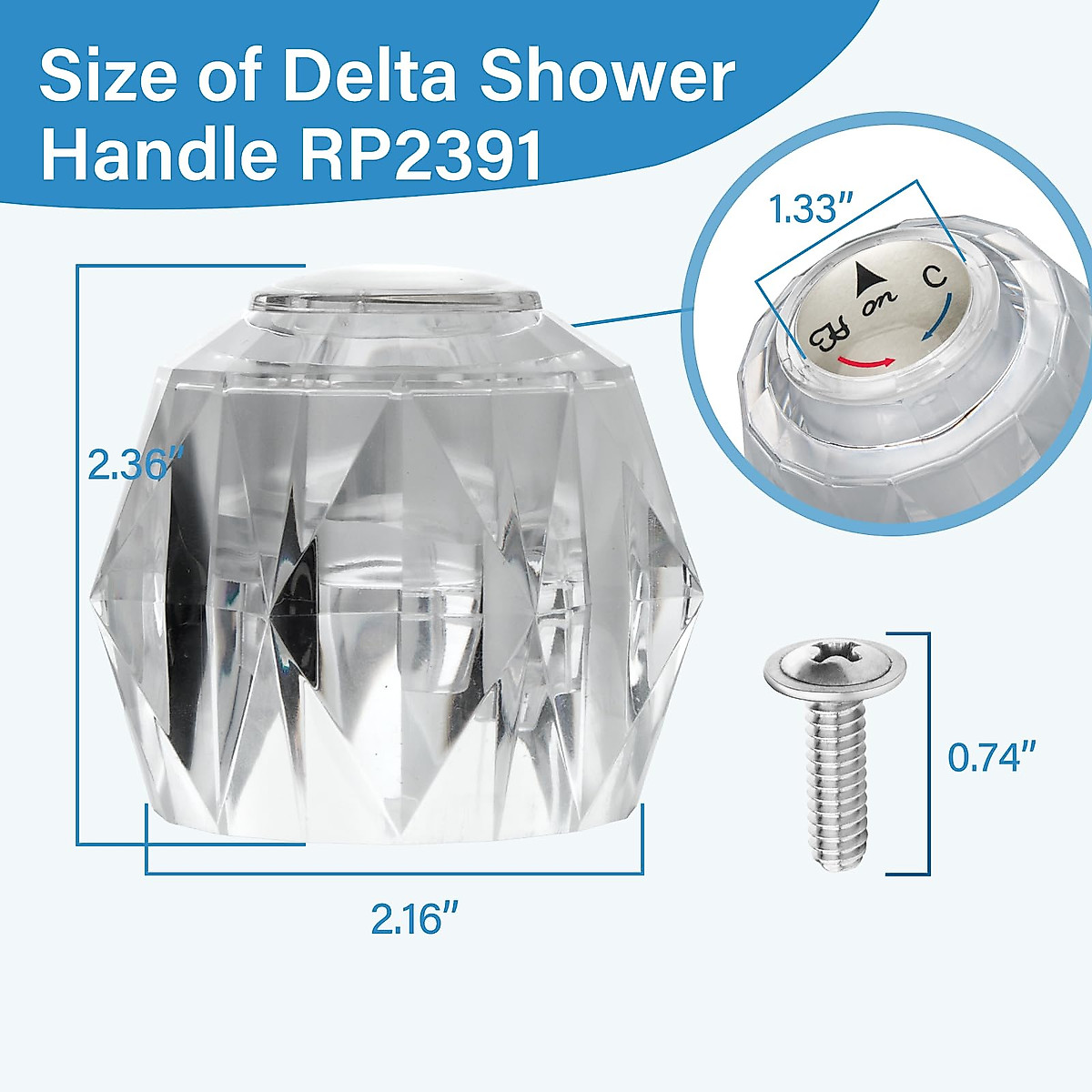 RP2391 Shower Faucet Handle Replacement for Delta Shower Handle Single Clear Knob Handle Kit with Offset Hole for Shower/Tub