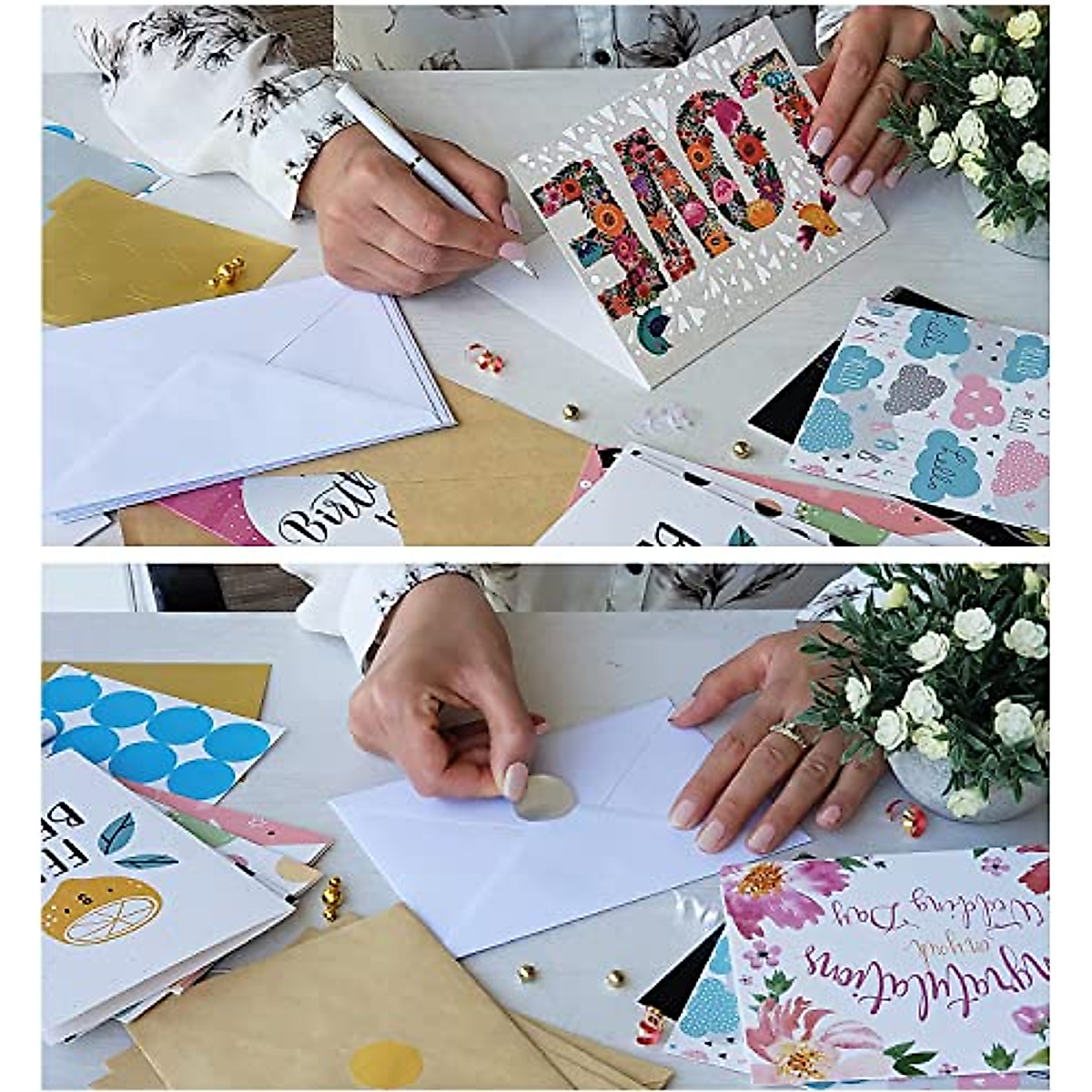 100 All Occasion Cards Assortment Box with Envelopes and Stickers - Large 5x7 Inch Bulk Greeting Cards and Blank Notes, 100 Unique Designs in a Sturdy Card Organizer Box