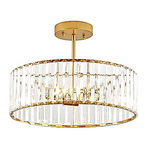 VIOLOEMI Modern Gold Semi Flush Mount Ceiling Light Crystal 3-Light Living Room Ceiling Lamp 15.75 Inch Kitchen Light Fixture for Bedroom Dinner Room Bathroom Entryway (Bulb Not Include)