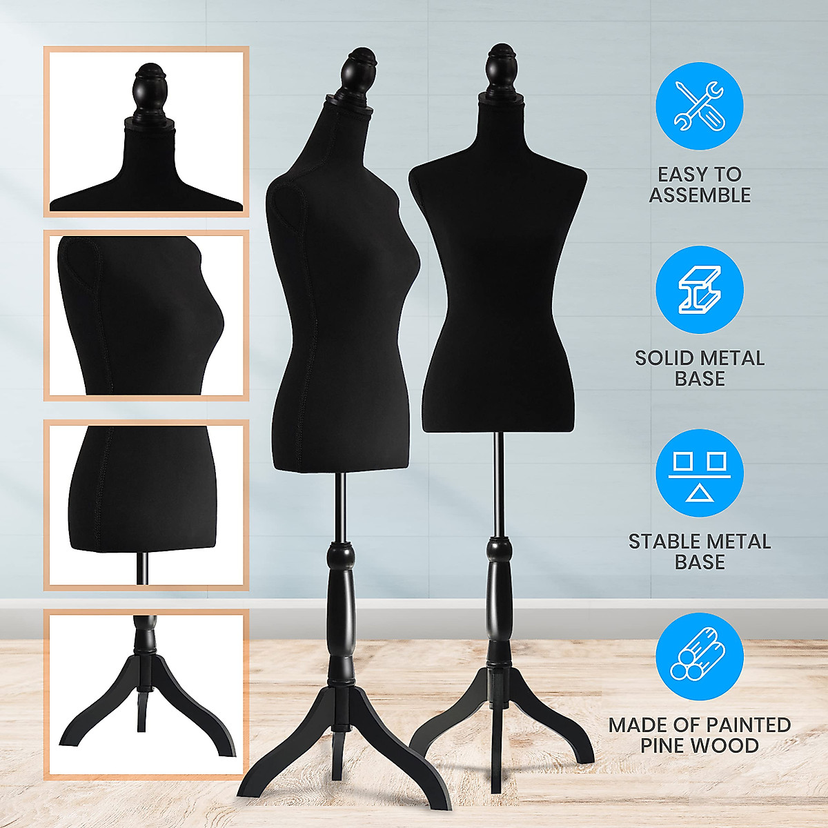 SereneLife Torso Display Female Mannequin with Adjustable Height (52-64 Inches), Easy-to-Assemble Design, Lightweight & Durable, Stable Tripod Stand, Perfect for Clothing Display