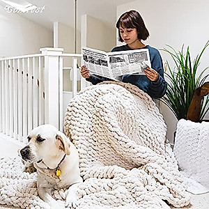 Comtest Chunky Knit Blanket Handmade Soft Throw Blanket Cozy and Warm Cable Knit Blanket for Sofa ＆Home Decor, Beige 40''x60''（Love Seat）