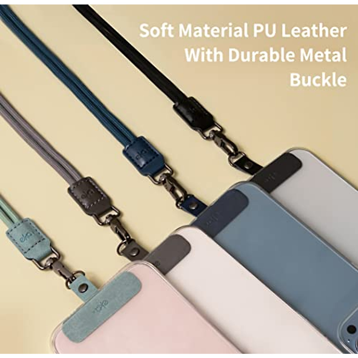 EKAX Adjustable Nylon Strap with PU Leather Clip, Universal Cell Phone Lanyard, Neck Hanging & Crossbody Strap, for Most Smartphone Cases, Keys & Work Permit, Easy Clip On & Off (Pink)