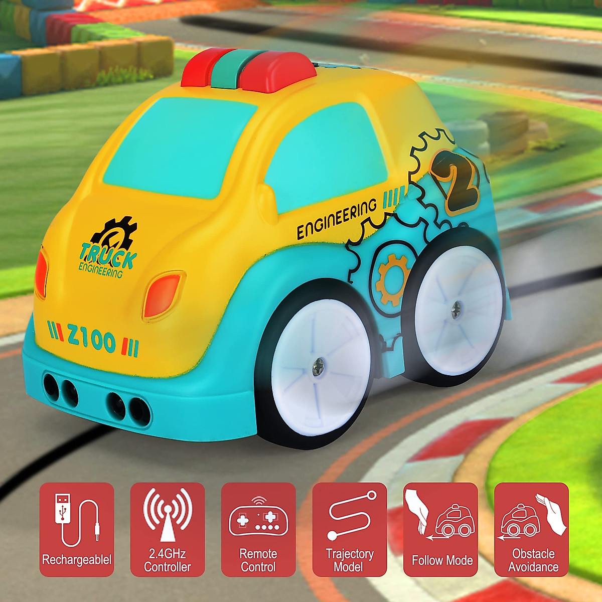 ZornRC Remote Control Car for Toddlers, Inductive Hand Controlled RC Car DIY Track Mini RC Car with Activity Play Map 360°Rotating Rechargeable Remote Control Cars for Boys 3-5